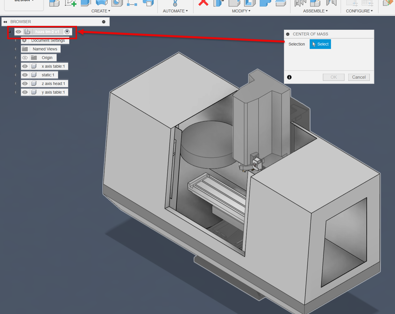 How to find the center of mass in Autodesk Fusion