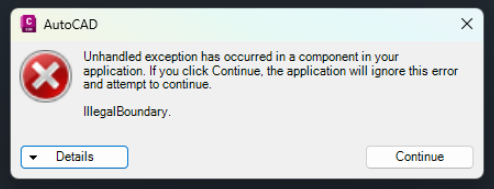 "Unhandled exception...IllegalBoundary" error when importing from InfoDrainage to Civil 3D