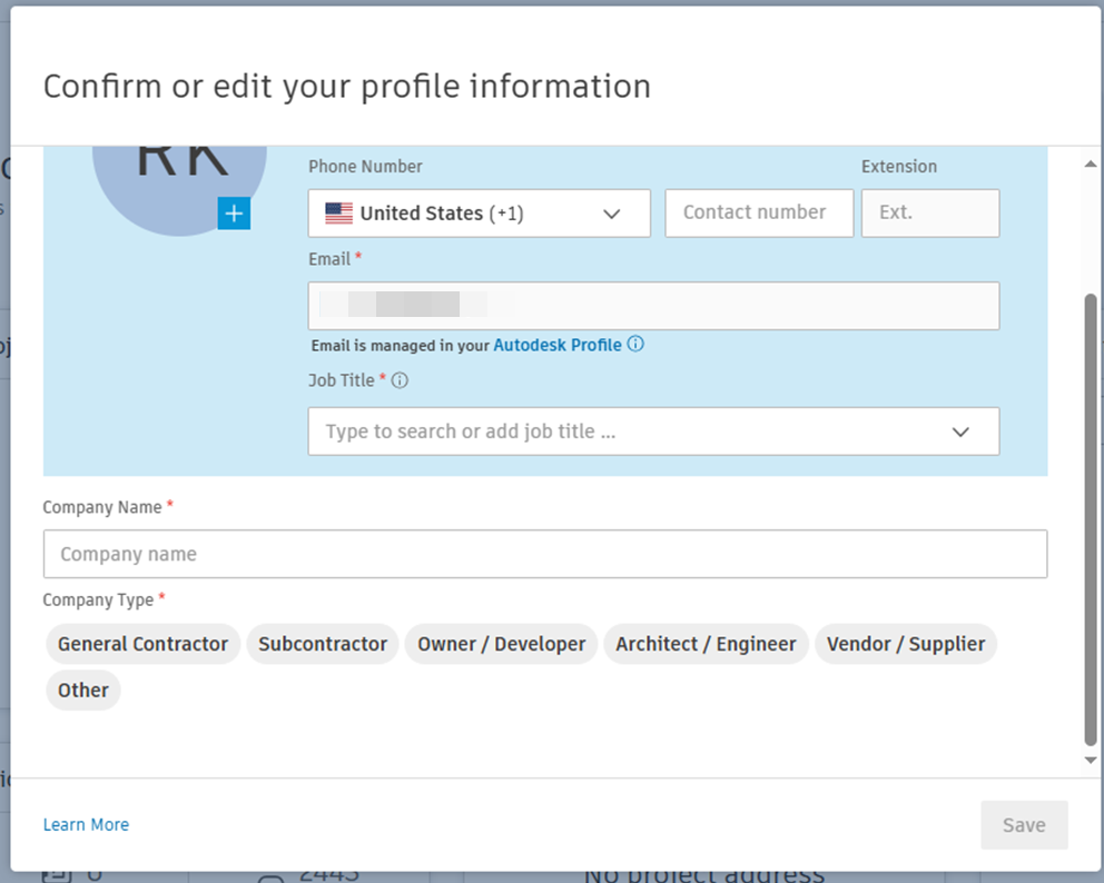 "Confirm or edit your profile information" dialog appears after logging into ACC