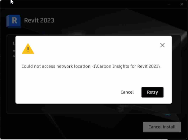 安装 Revit 时显示“无法访问网络位置 -1\Carbon 见解 for Revit”