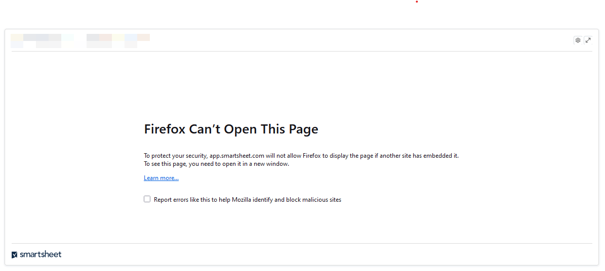 "Can't open page" error returned when adding a Smartsheet link to the ...