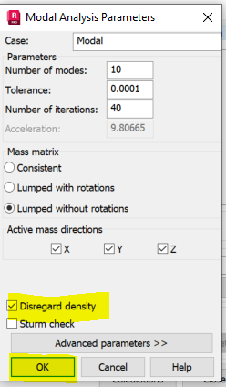 How to consider mass of selected model part while modal analysis in Robot Structural Analysis