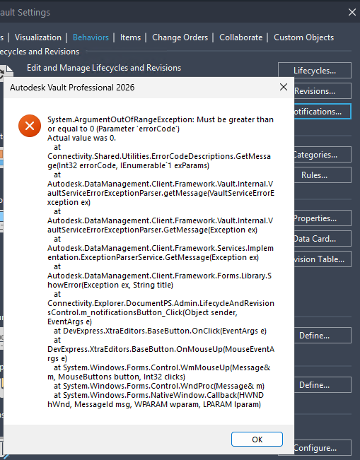 "System.ArgumentOutOfRangeException...値が 0 でした。" または Vault 2026 で通知をクリックすると Vault がクラッシュする