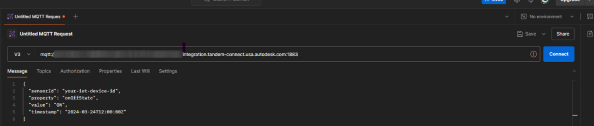 无法使用 MQTT 协议将 Postman 连接至 Tandem