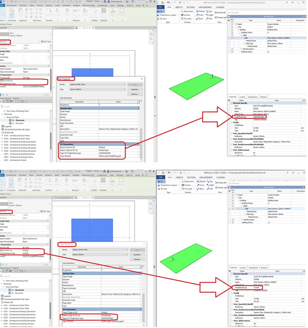 How IFC Predefined type USERDEFINED works exporting IFC from Revit