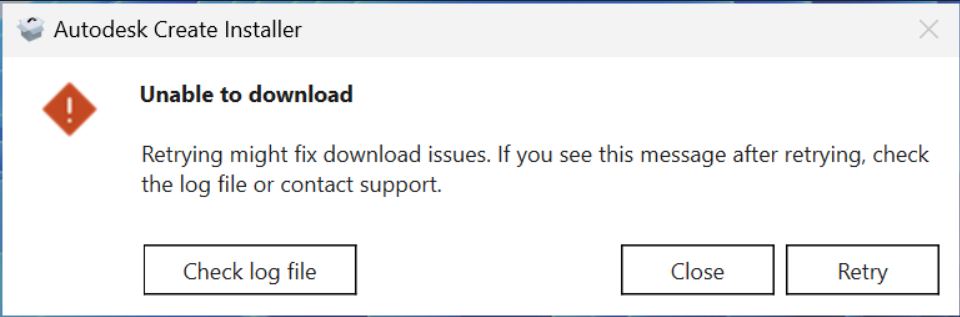 "Unable to download Retrying might fix download issues..." when ...