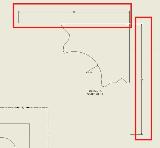 How to get extended dimension in detail view in Inventor?