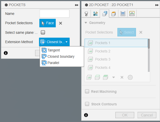 "Machining area constructed from a tangent extension..." in Fusion