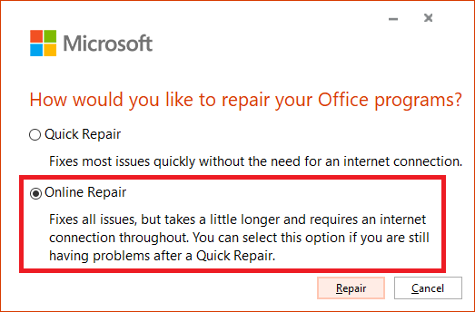 How to do Online Repair of Microsoft Office to resolve Office related ...