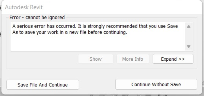 An Unrecoverable Or Serious Error Has Occurred When Working On A Cloud Model In Revit
