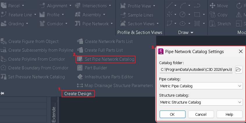 How to set Pipe Network Catalog in Civil 3D