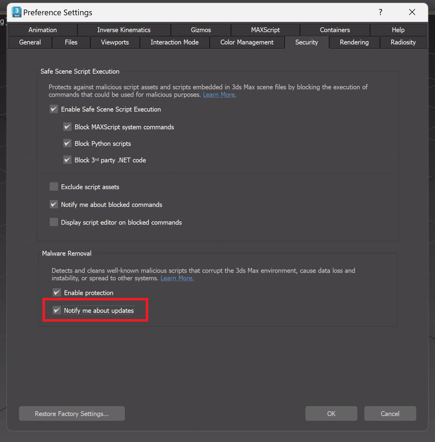 Security Tools update slows down 3ds Max file open speeds