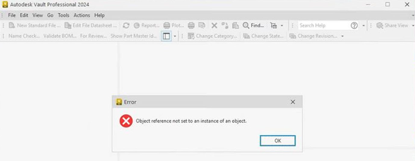 "Object reference not set to an instance of an object" on Vault Client startup with crash report
