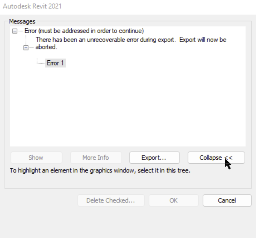 There Has Been An Unrecoverable Error During Export When Trying To Export Any Ifc From Revit