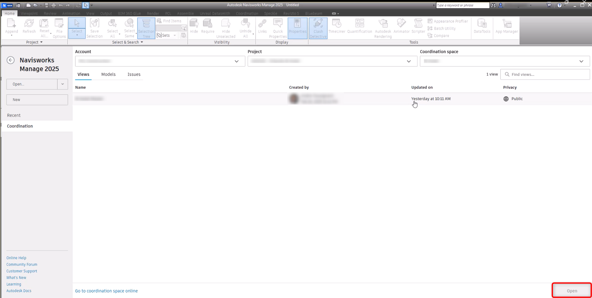 Open button is grayed out when opening ACC Model Coordination View in ...