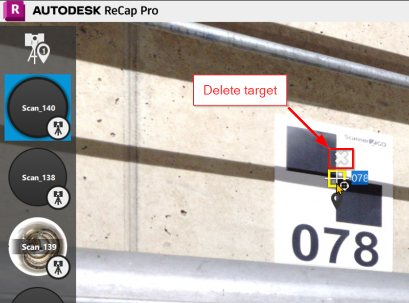 To remove targets in ReCap Pro