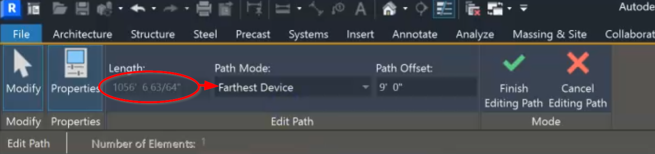 Circuit path length for "furthest device" is not accurate in Revit