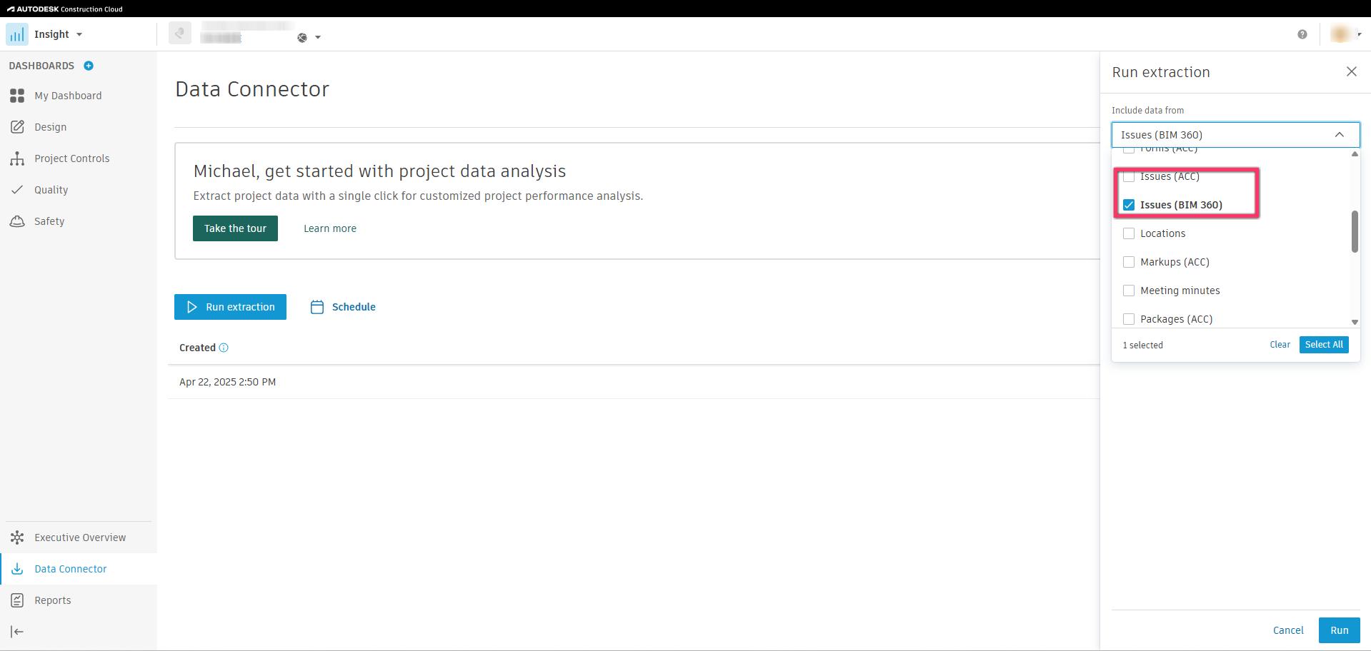 Cannot export BIM 360 Issues Tables in Autodesk Data Connector BIM 360 / ACC any longer