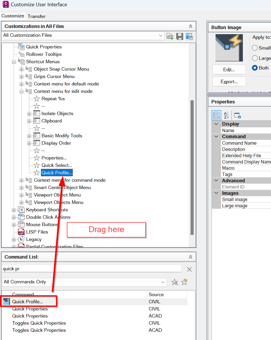 Missing Quick Profile option in Civil 3D 2026