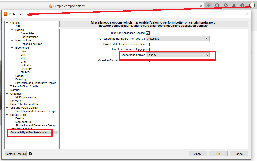 3Dconnexion SpaceMouse doesn't orbit, pan, zoom, not working correctly in Fusion
