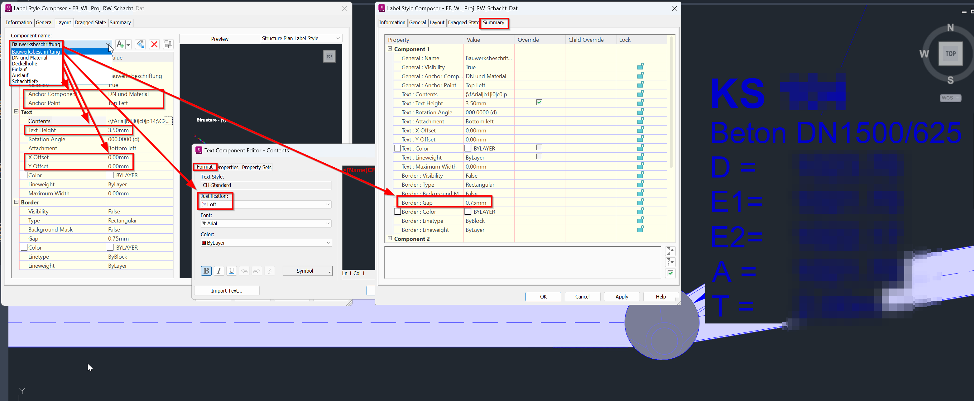 Text not aligned in custom structure labels in Civil 3D