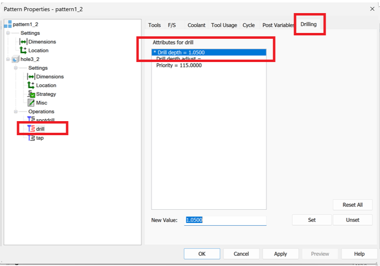 "DCT05: Hole Depth XXXX value must be deep enough to provide clearance for the Tap (at least ...