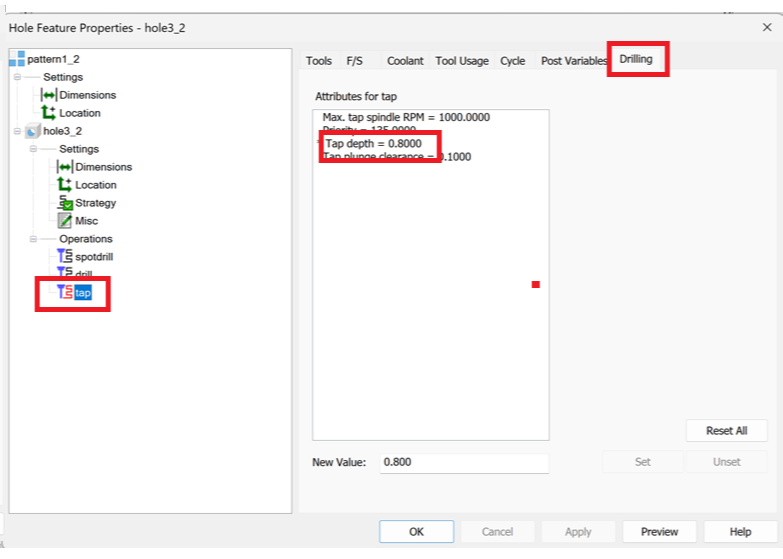"DCT05: Hole Depth XXXX value must be deep enough to provide clearance ...