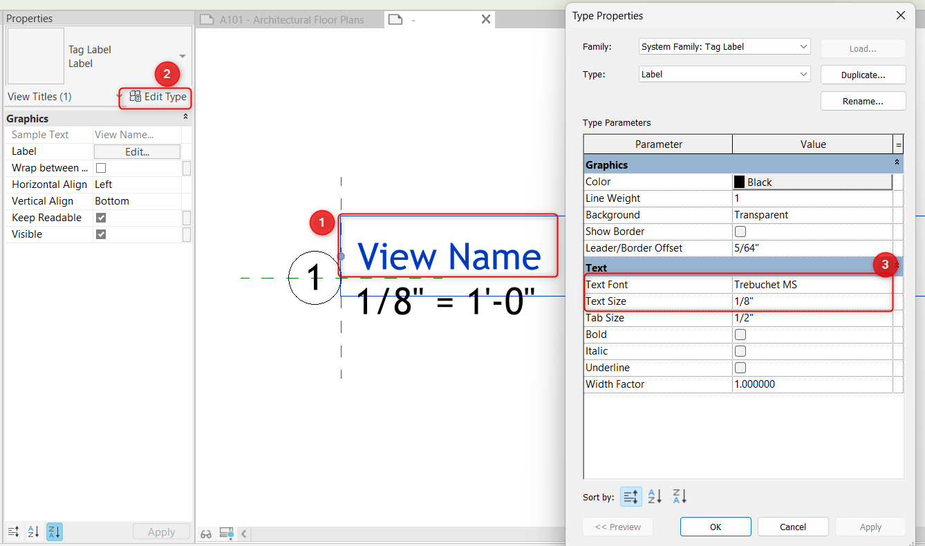 How to modify viewport title and scale text properties in Revit