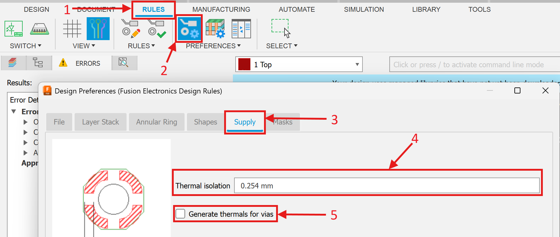 Thermal relief copper clearance of polygon pour is different from the ...
