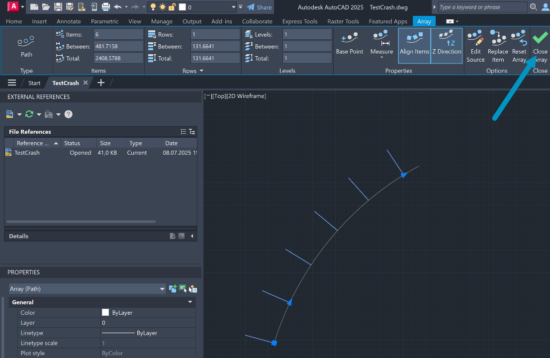 "FATAL ERROR: Unhandled..." after modifying an array and clicking the layer manager in AutoCAD
