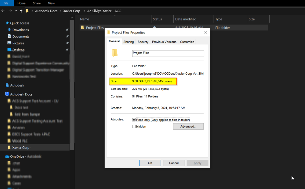 How to display folder size in ACC web interface?