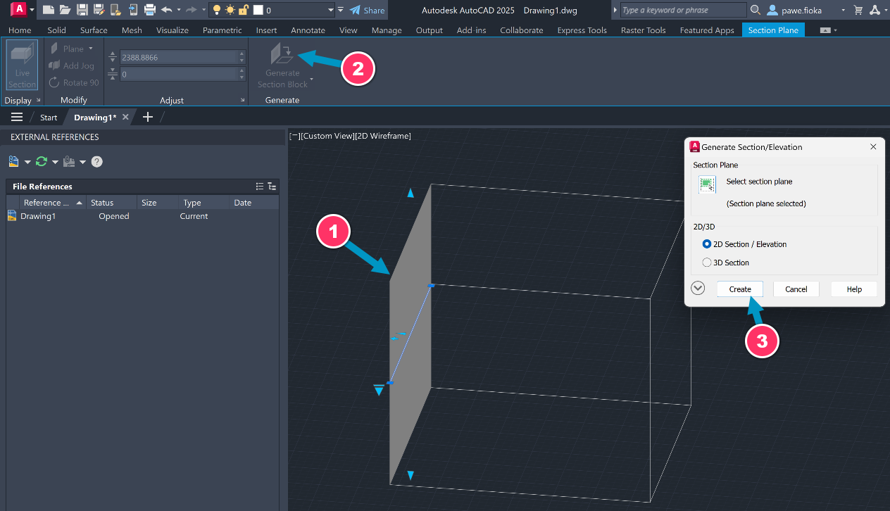 "Invalid object, select a section plane" when generating a section in AutoCAD Products