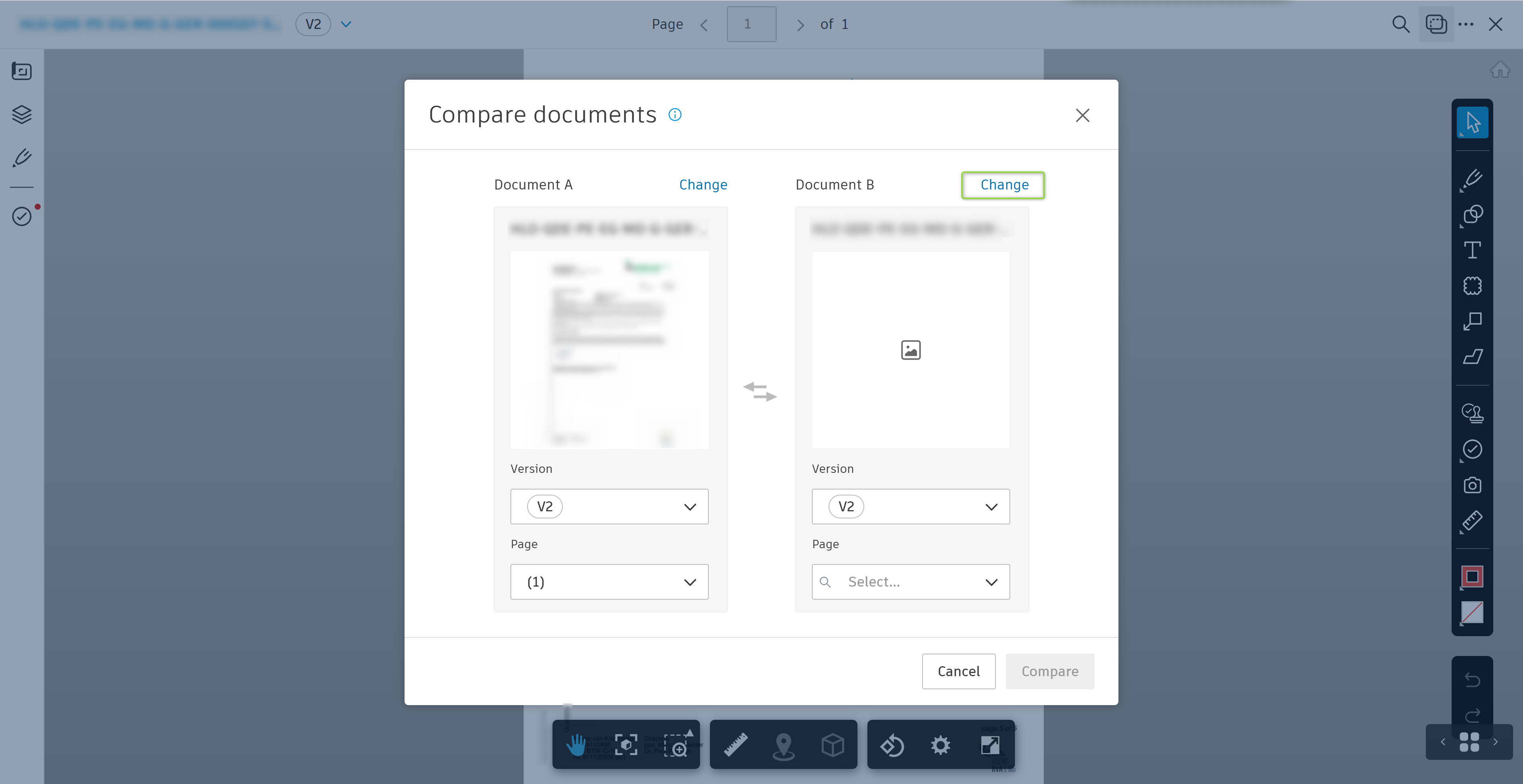 Is it possible to compare two different files using Compare tool in ACC