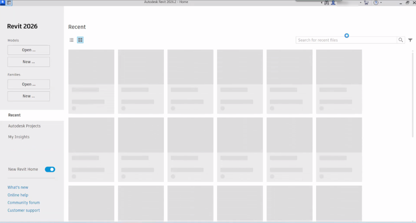 Revit freezes on the Recent Files screen at startup