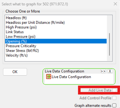 When requesting a graph, Add Live data is shaded out in InfoWorks WS Pro