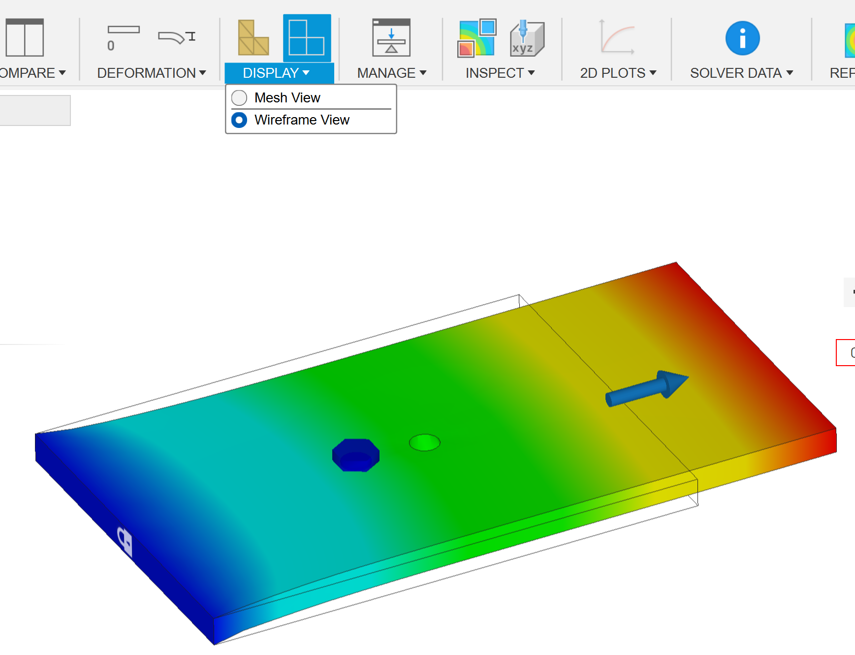 Wireframe view simulation results shows undeformed edge in Fusion