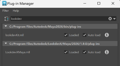 "Unable to dynamically load" LookDevX plug-in in plug-in manager in Maya