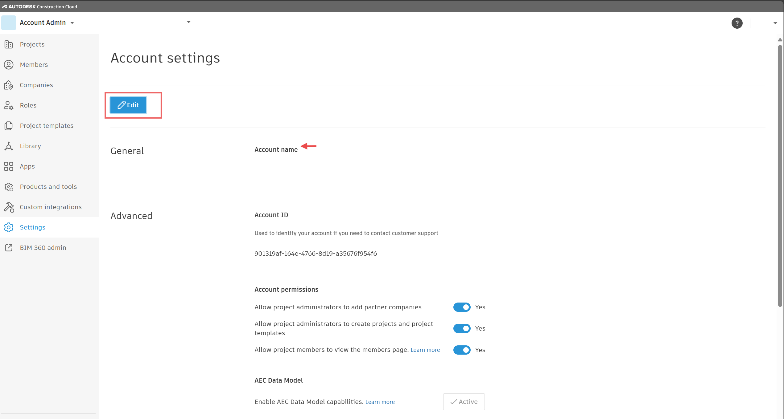 How to rename the ACC hub name