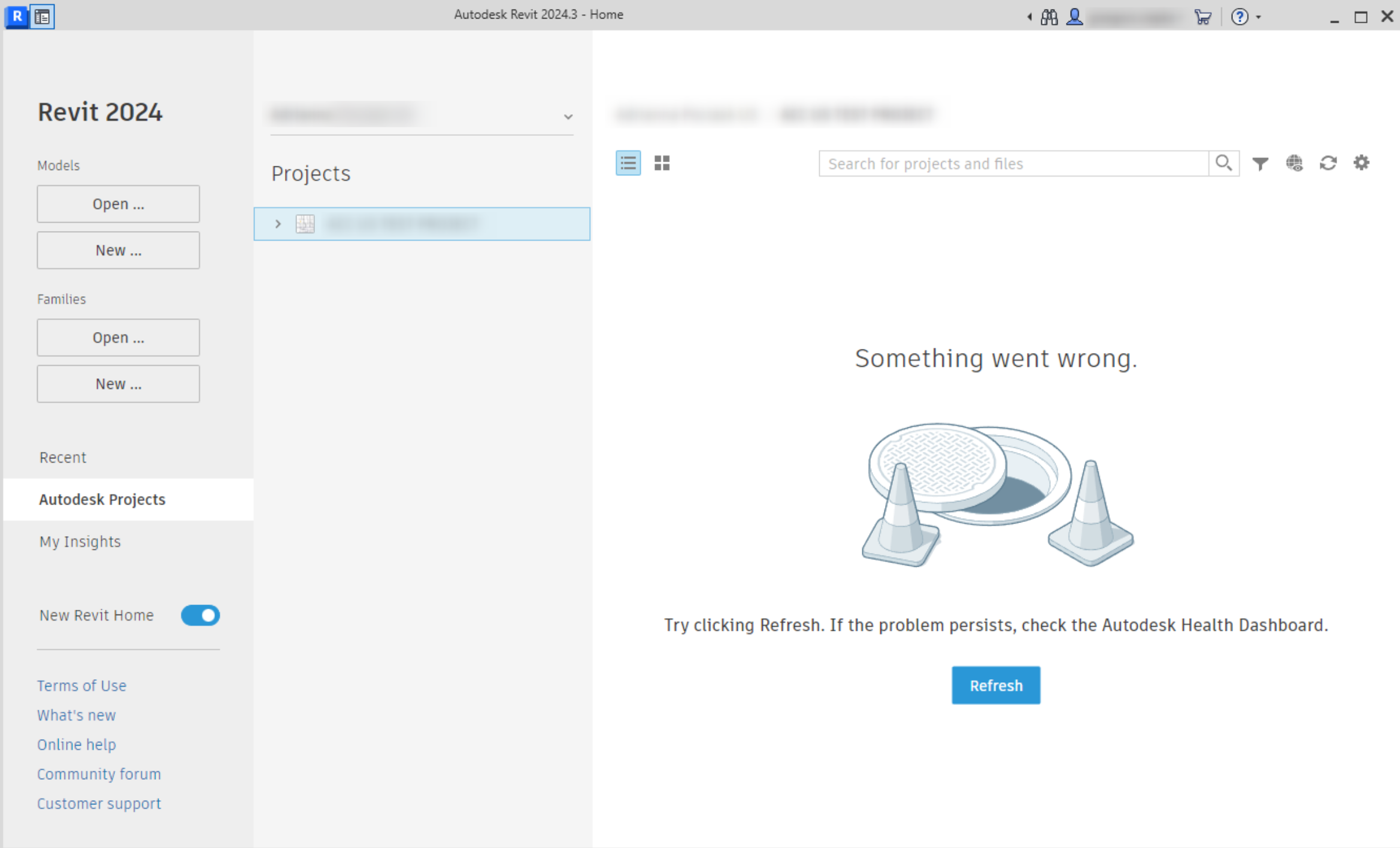 "Something went wrong..." when accessing ACC or BIM 360 account from New Revit Home