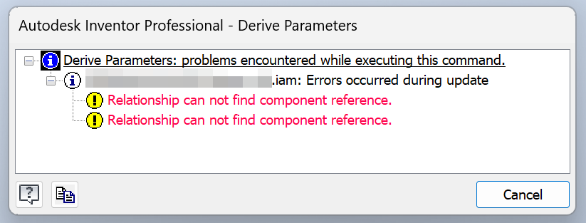 Derive Parameters Problems Encountered While Executing This Command