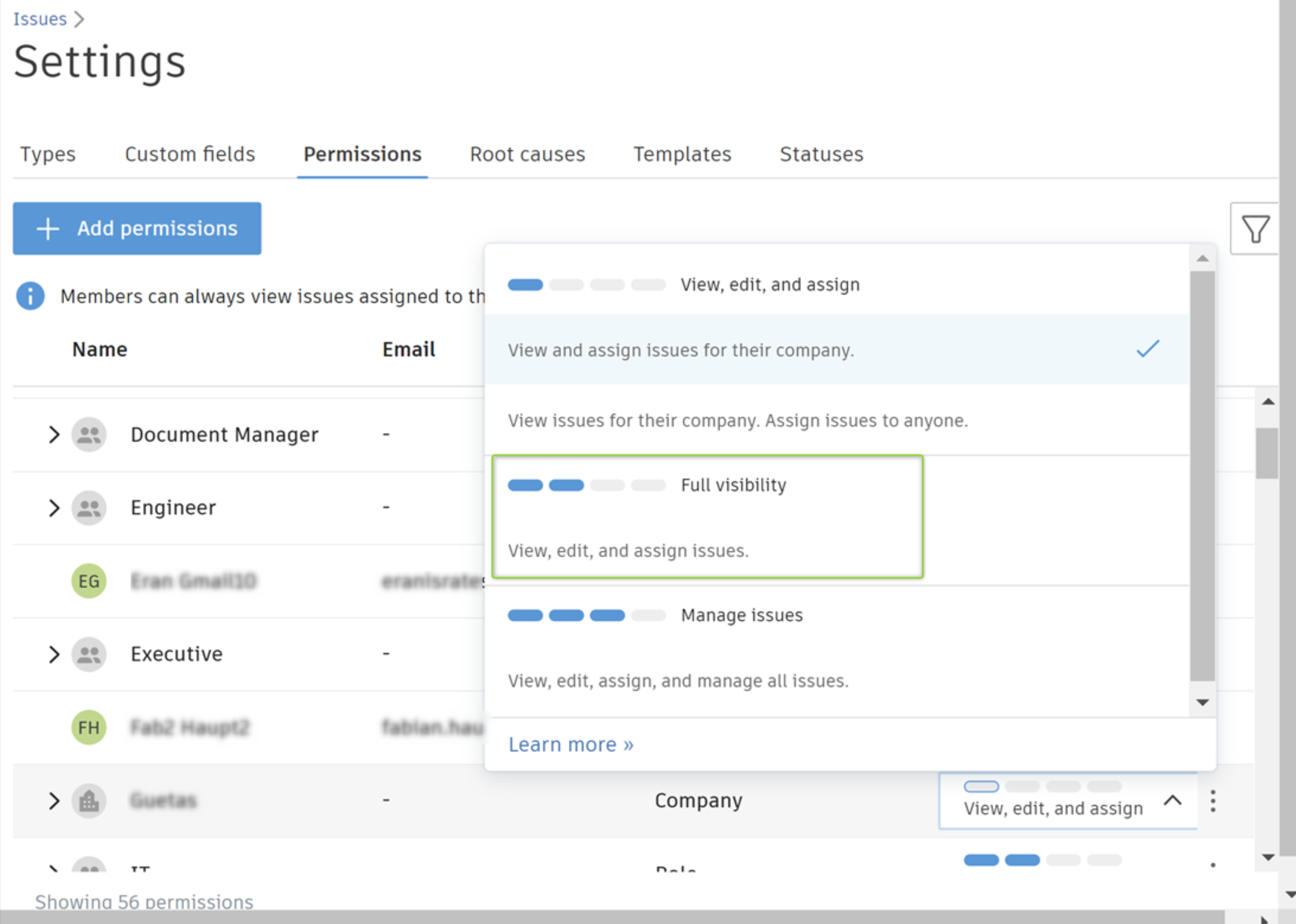 Unable to see other companies and members when creating an issue in ACC
