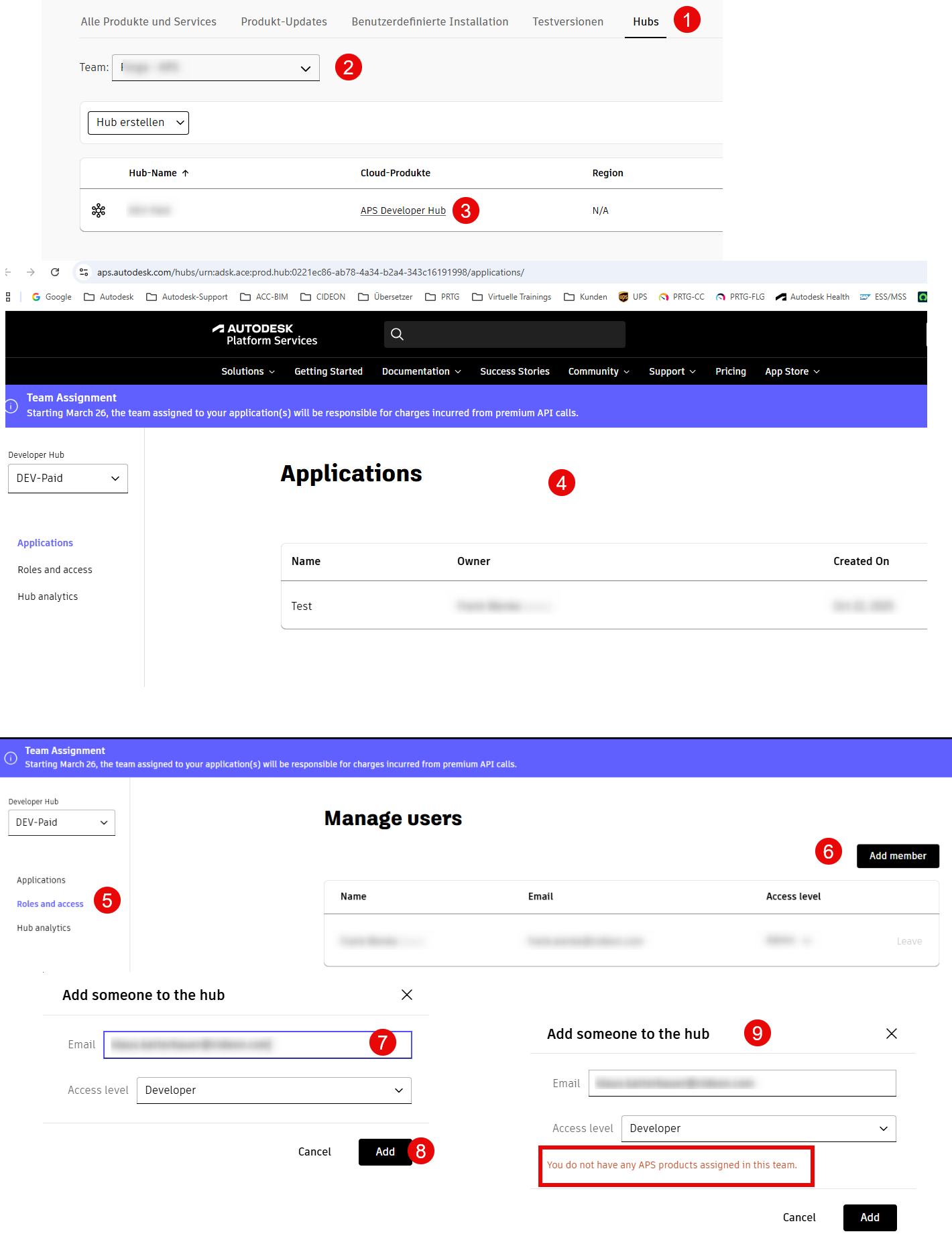 "You do not have any APS products assigned in this team" when adding ...