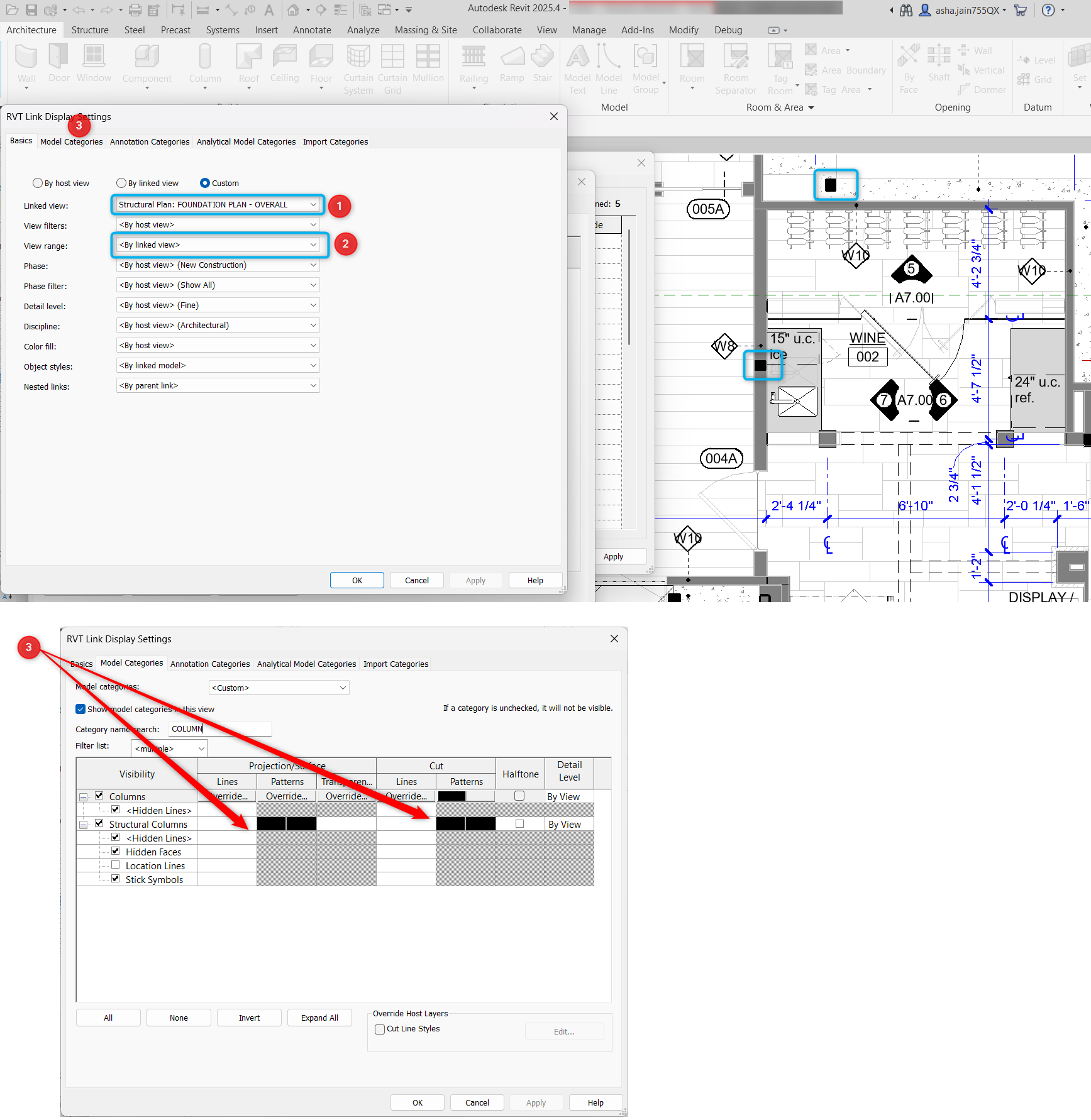 How to display structural elements from linked file on top of architectural elements in Revit ...