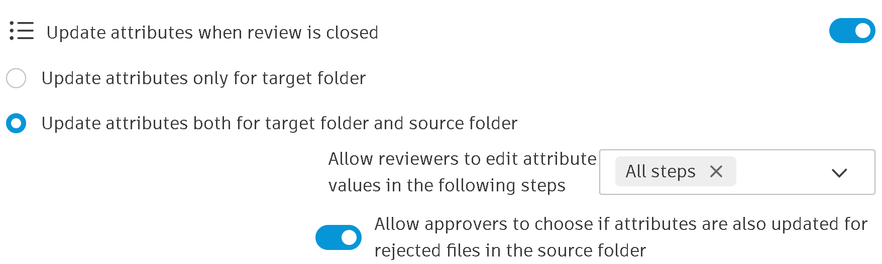 When a Review workflow is rejected, Custom attributes doesnot update in ACC