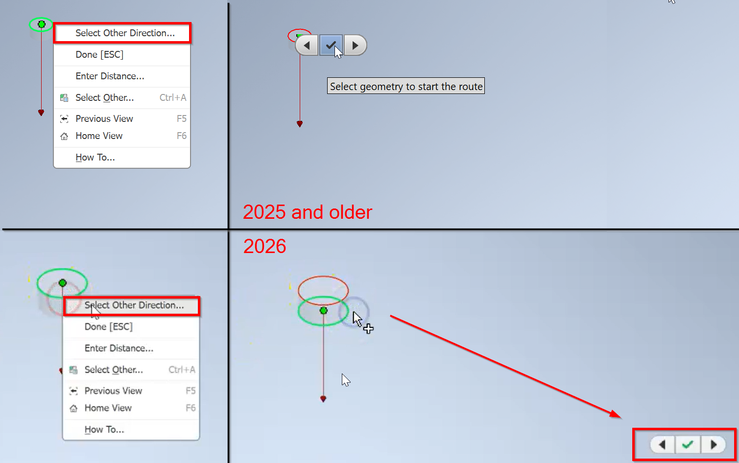 The Select Other Direction mini menu appears far from the cursor in ...