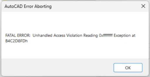 "FATAL ERROR: Unhandled..." when opening or saving a drawing in AutoCAD ...