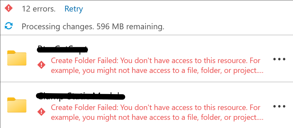 "Create Folder Failed: You don't have access to this resource" when ...