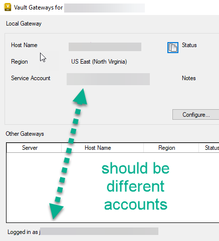 Vault Gateway logged-in user cannot be changed