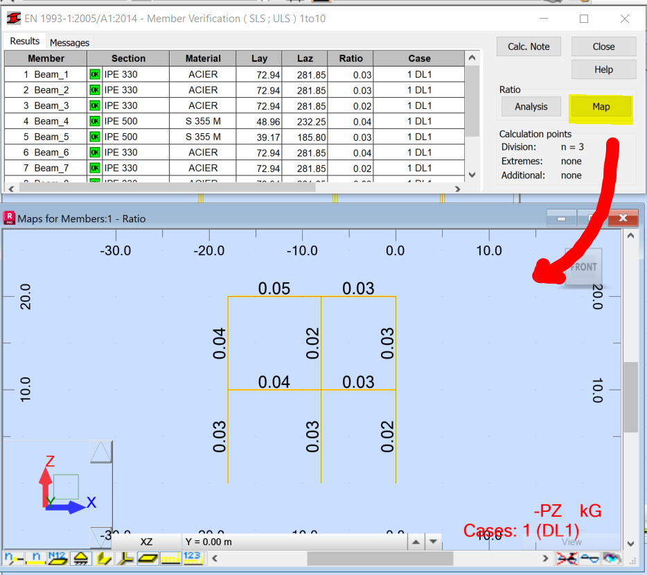 Maps for steel design utilization ratio presented only for selected members in Robot Structural ...