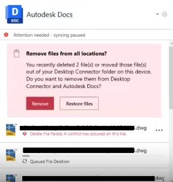 DWG files in ACC Autodesk Docs are not synchronizing and/or are deleted in Desktop Connector